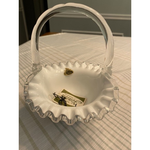 Fenton | Accents | Vintage Fenton Silvercrest White Ruffled Rim Basket ...